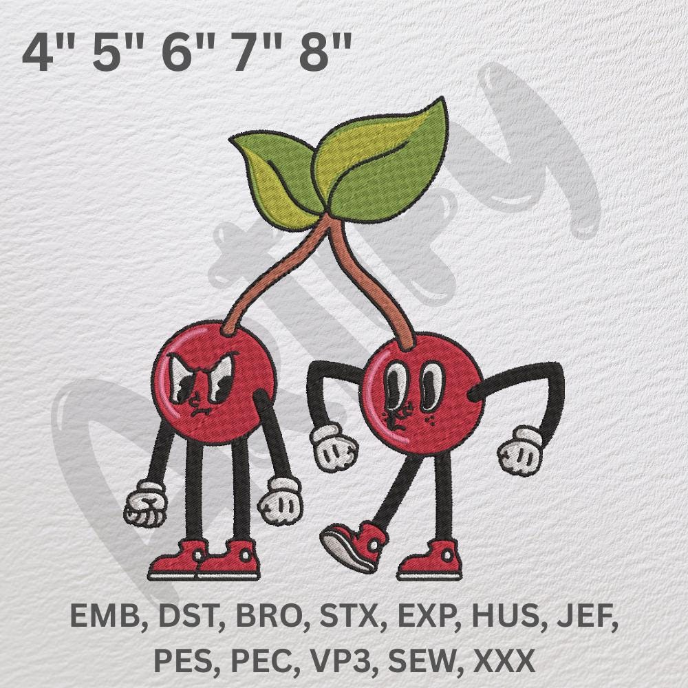 Angry Cherries Embroidery Design: Cartoon Fruit Duo (digital Download ...
