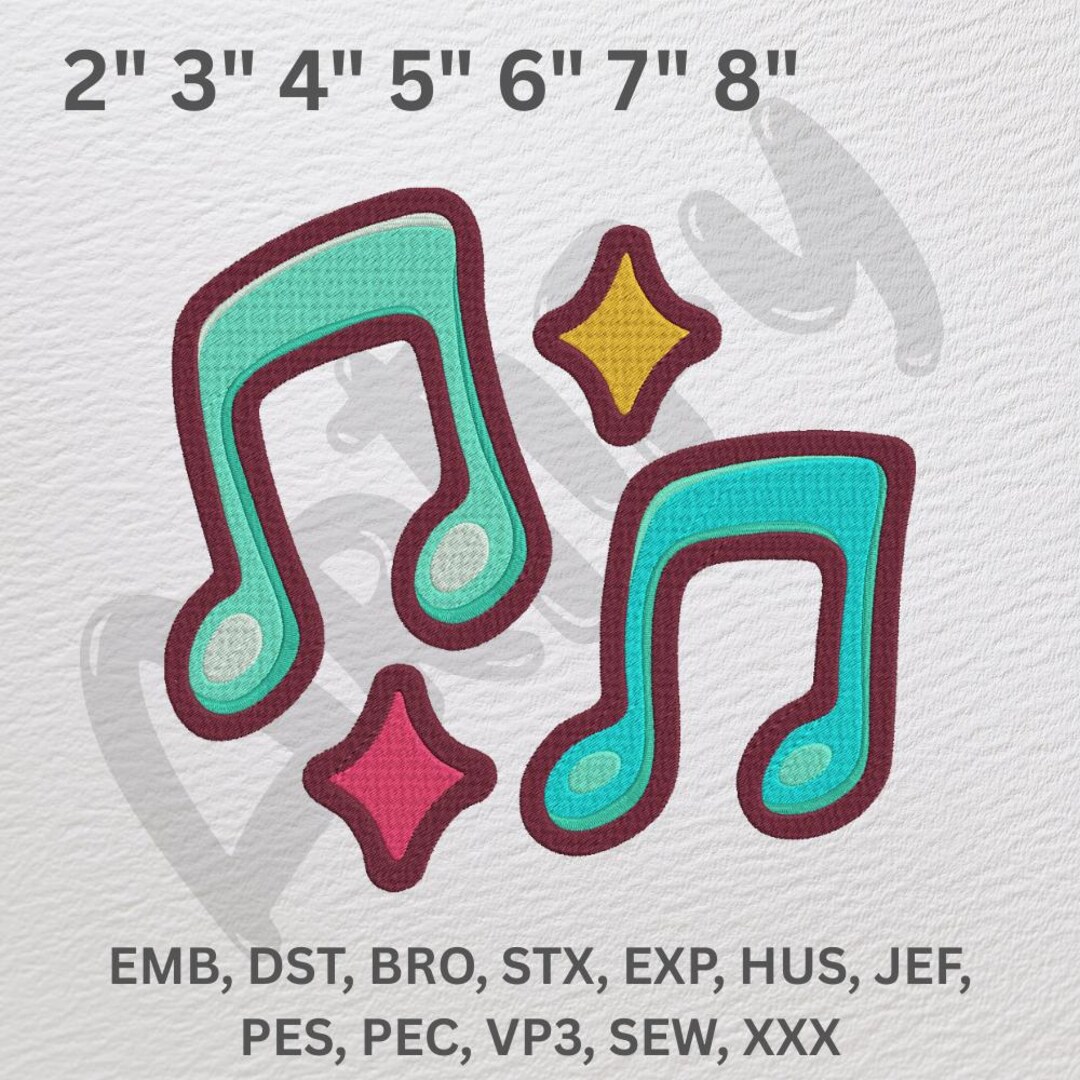 Musical Notes Embroidery Design: Colorful Music Theme (instant Download ...