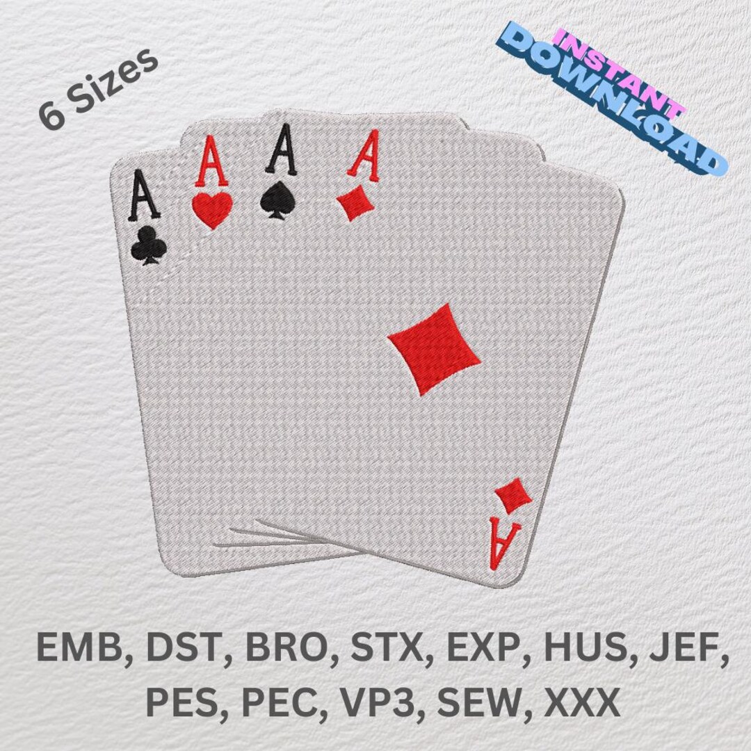Playing Cards Embroidery Design - Poker Aces Machine Embroidery File ...