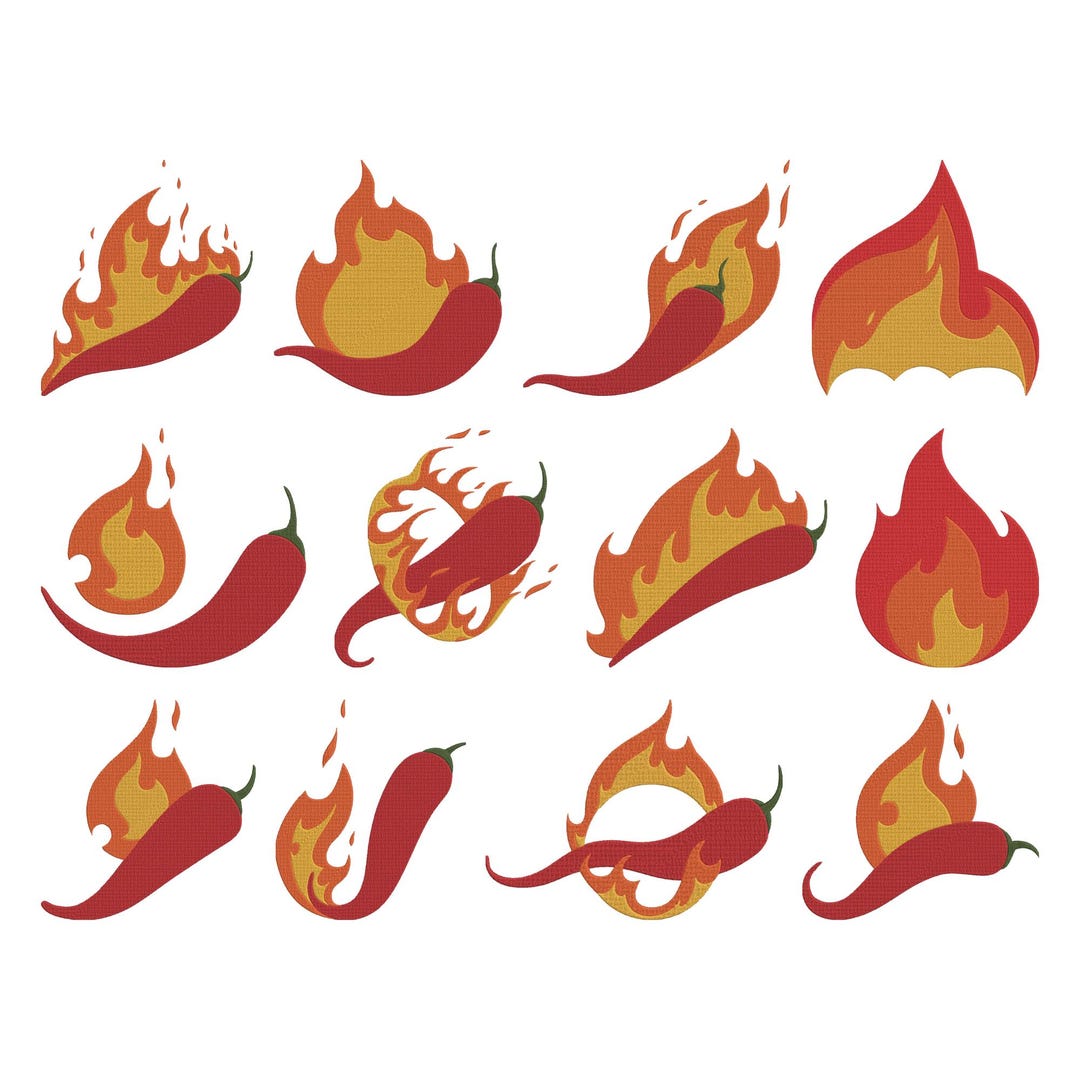 Chili Pepper Embroidery Design, Spicy Hot Pepper Flame Machine ...