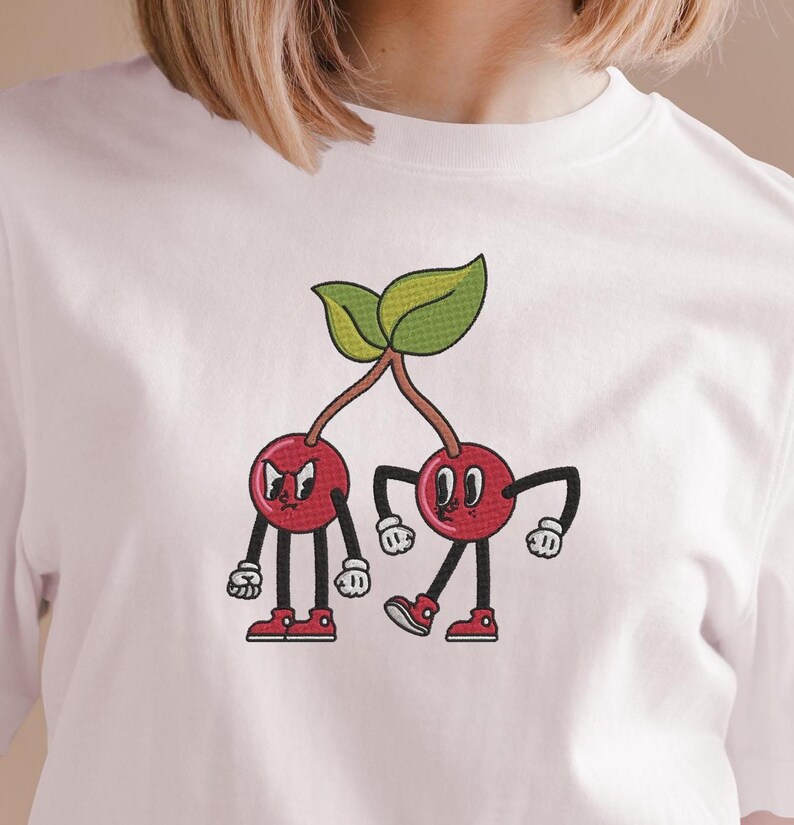 Angry Cherries Embroidery Design: Cartoon Fruit Duo (digital Download ...