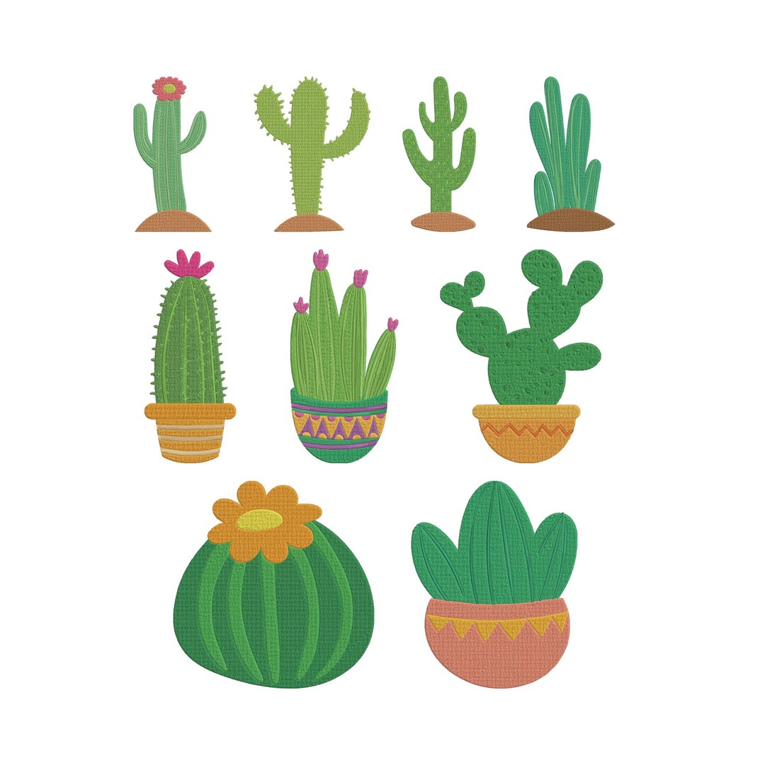 Cactus Machine Embroidery Design, Cactus Plant Embroidery File, Nine ...