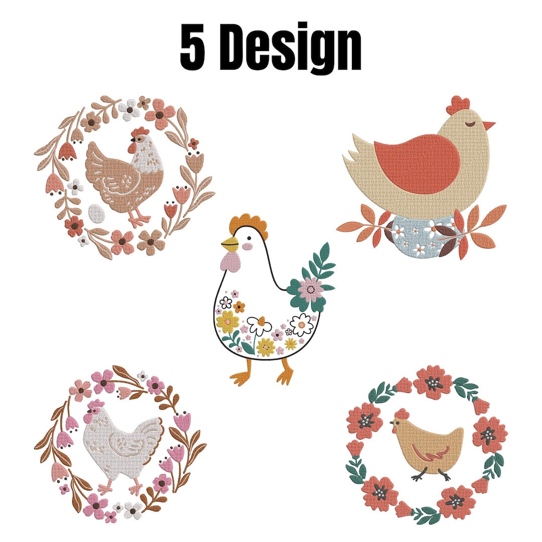 Floral Chicken Embroidery Design, Chicken Machine Embroidery 5 Design ...