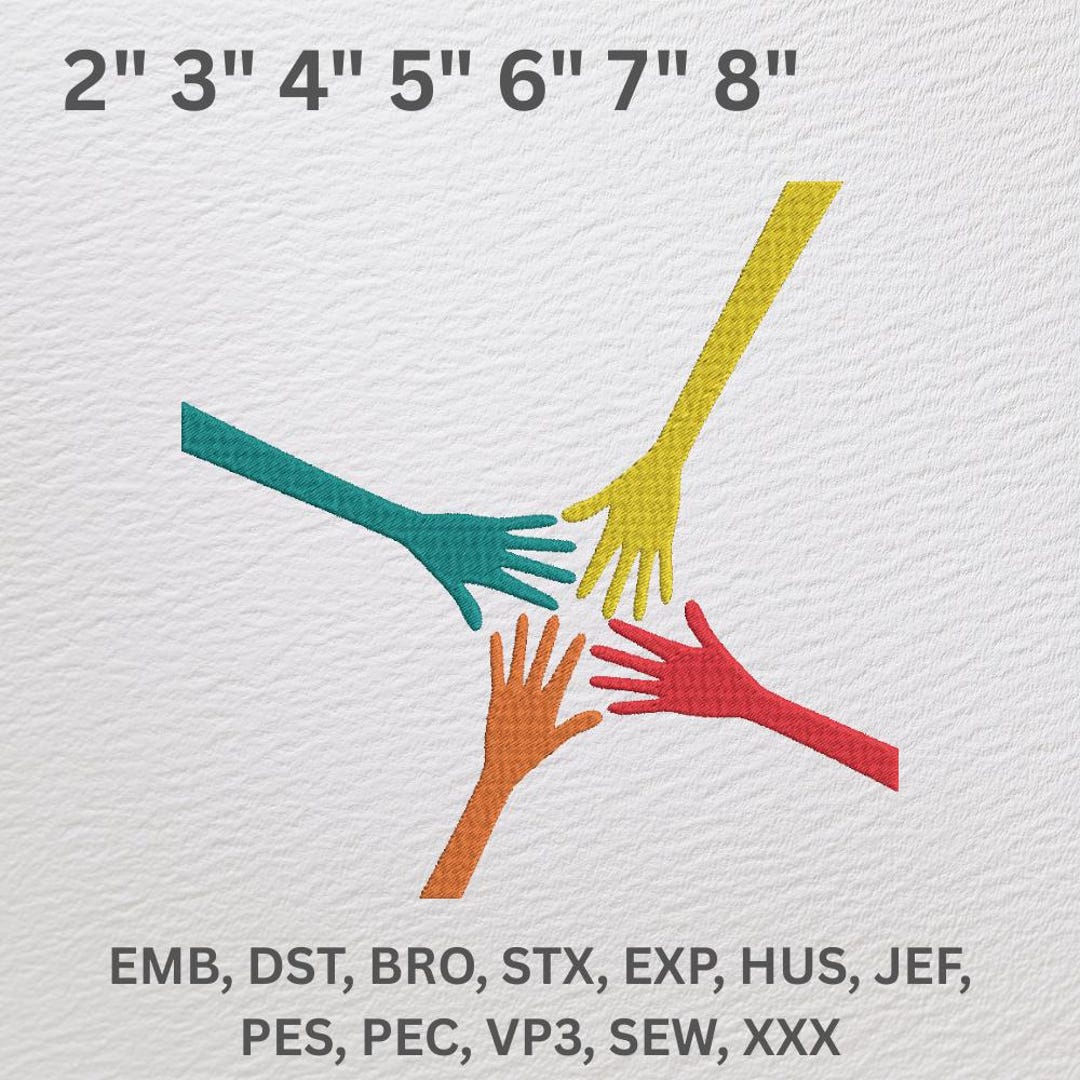 Unity Hands Embroidery Design – Colorful Symbol of Teamwork ...