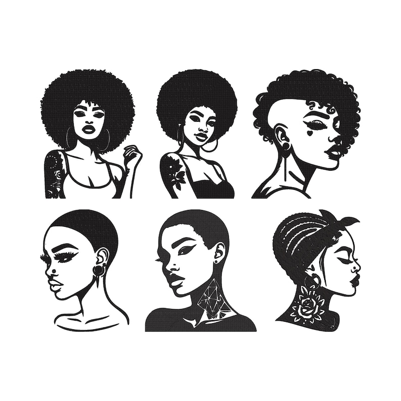 Black Woman Portrait Machine Embroidery Bundle, Set of 6 Afro Female ...
