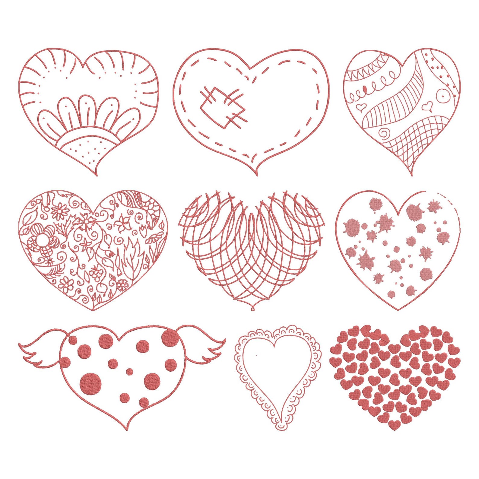 Heart Embroidery Design, Hand Drawn Stitched Heart Machine Embroidery ...