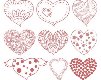 Heart Line Art Embroidery Design, Hand Drawn Folk Heart Machine ...