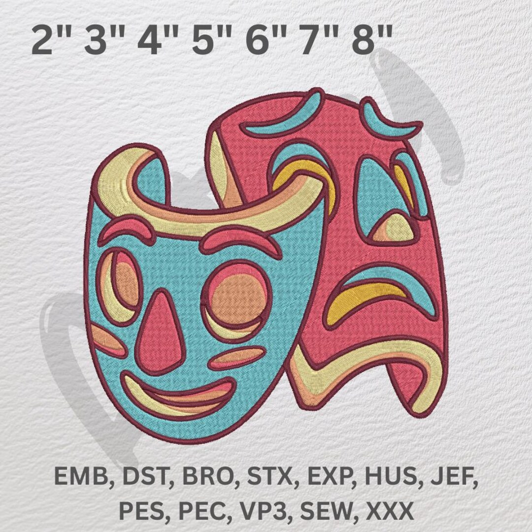Comedy & Tragedy Theater Mask Embroidery Design – Drama Faces Machine ...