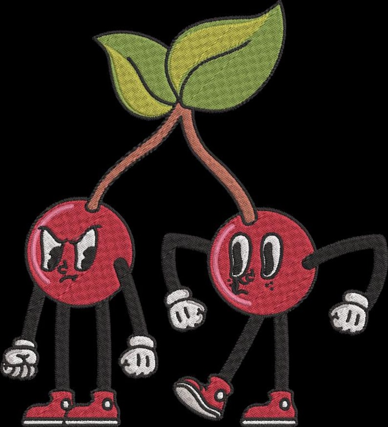 Angry Cherries Embroidery Design: Cartoon Fruit Duo (digital Download ...