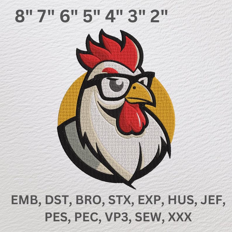 Cool Chicken Embroidery Design, Hipster Rooster With Glasses, Funny ...