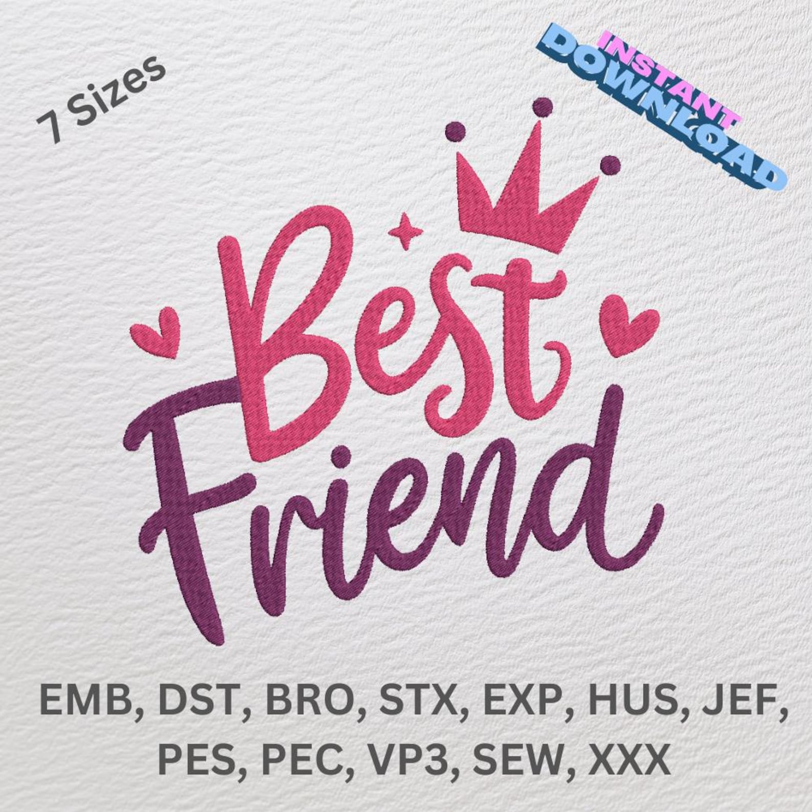 Best Friend Embroidery Design – Cute Friendship Quote Machine ...