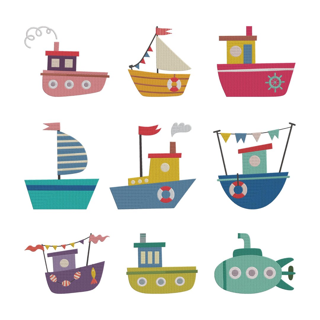 Boat Machine Embroidery Design, Colorful Nautical Sailboat Submarine ...