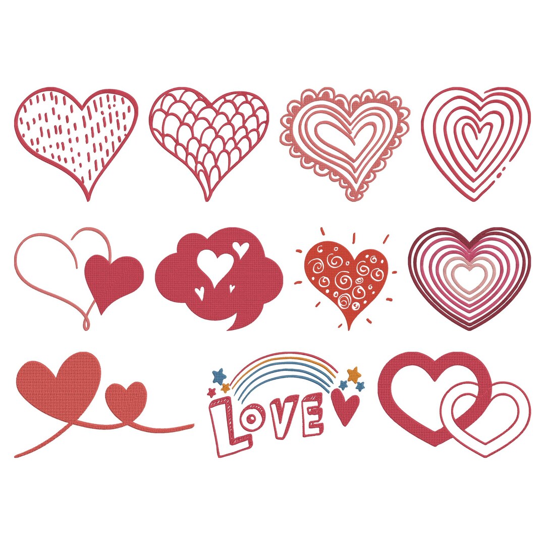 Hand Drawn Heart Embroidery Design, Love Line Art Heart Machine ...