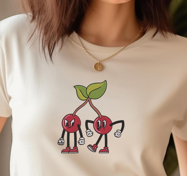 Angry Cherries Embroidery Design: Cartoon Fruit Duo (digital Download ...