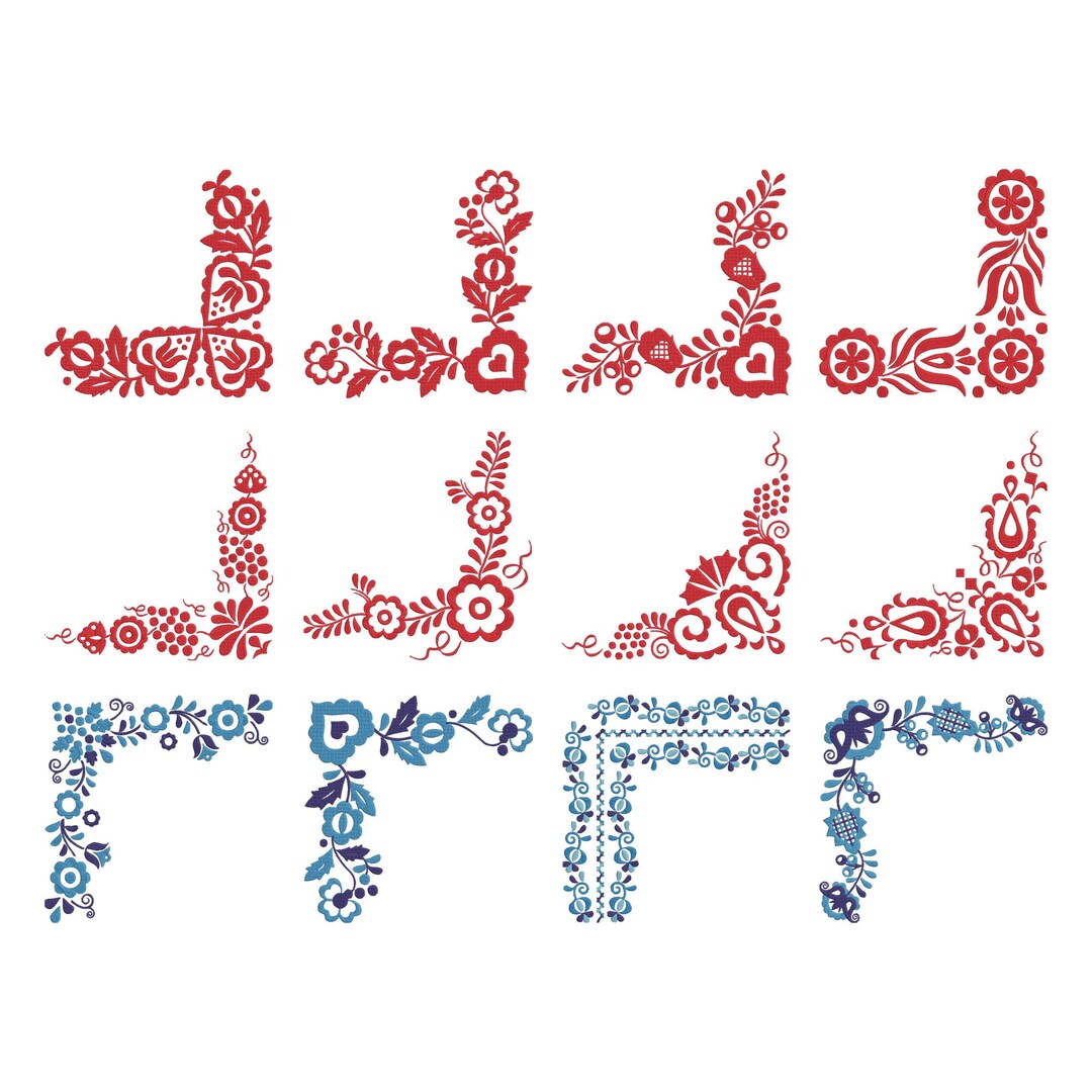 Floral Corner Folk Embroidery Design, Flower Corner Folk Heart Machine ...