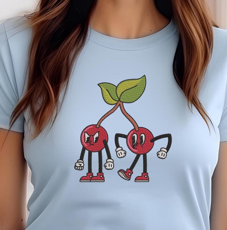 Angry Cherries Embroidery Design: Cartoon Fruit Duo (digital Download ...