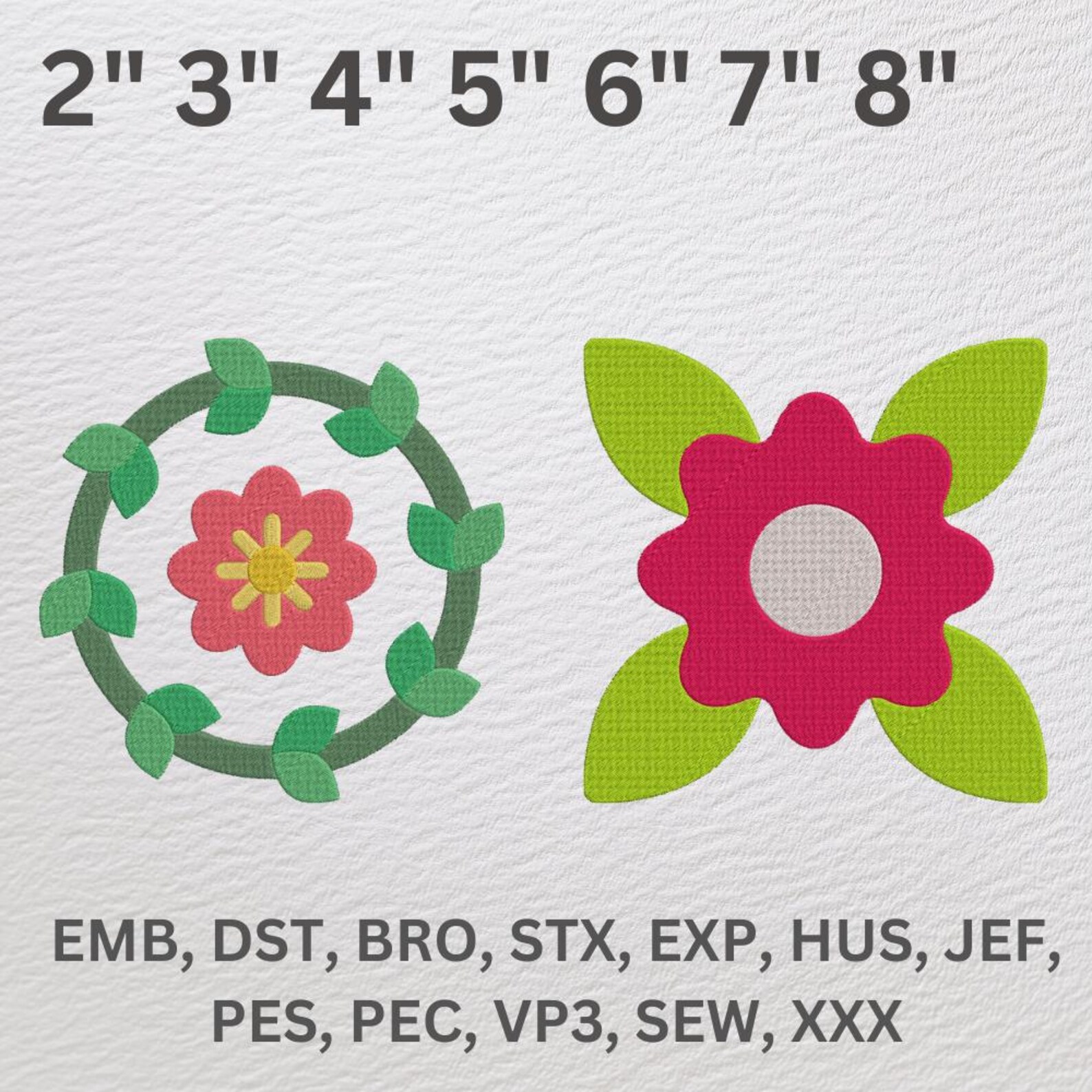 12 Floral Embroidery Designs: Flower & Leaf Machine Patterns (digital ...