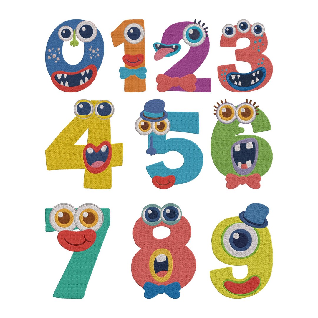 Funny Monster Number Embroidery Design, Cartoon Number Monster Machine ...