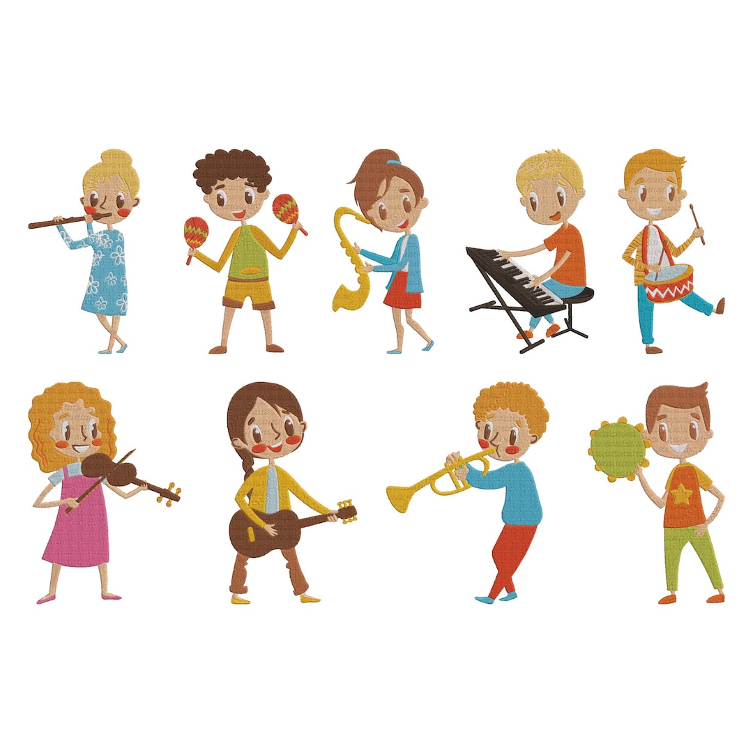 Music Children Playing Embroidery Design, Children Playing Musical ...