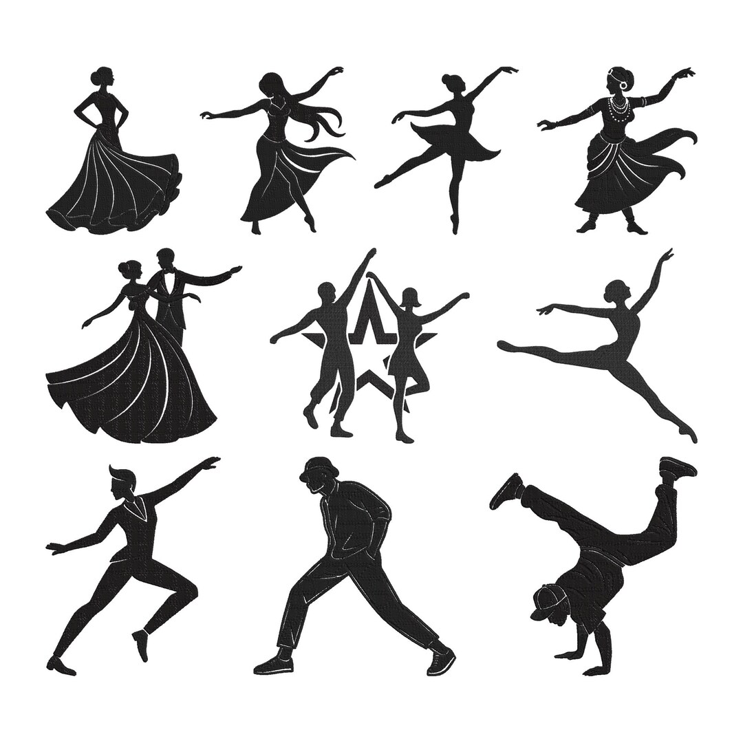 Dance Ballet Silhouette Embroidery Design, Ballet Ballroom Hip Hop ...