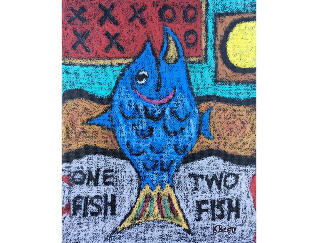 Blue Fish Painting on Canvas ~ Oil Pastels on Canvas ~ Abstract ...