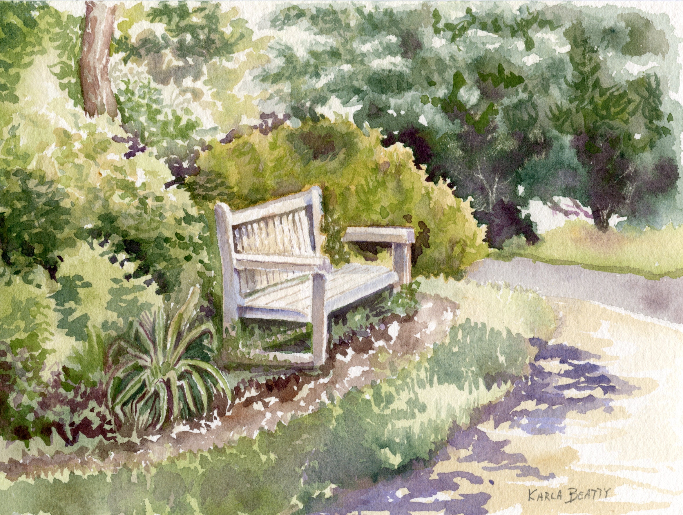 Garden Bench Watercolor Original Small Landscape Painting of - Etsy