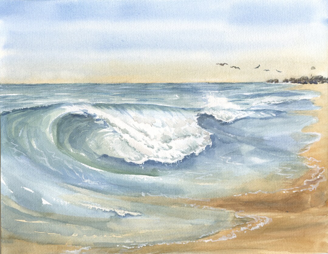 Ocean Wave Watercolor Original Painting ~ Jersey Shore Seascape of a ...