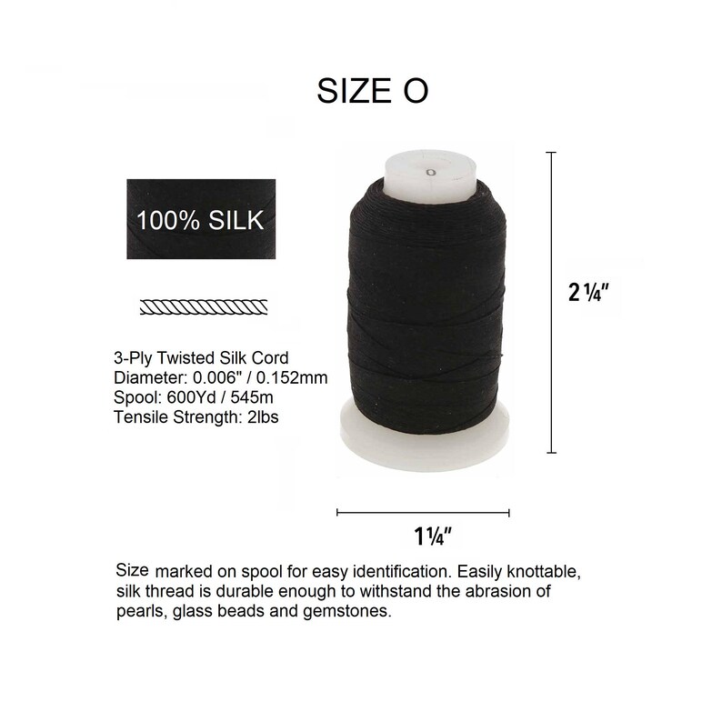 100% Silk Thread Size O 3-ply Black. Sold per 600-yard / 549 Meters ...