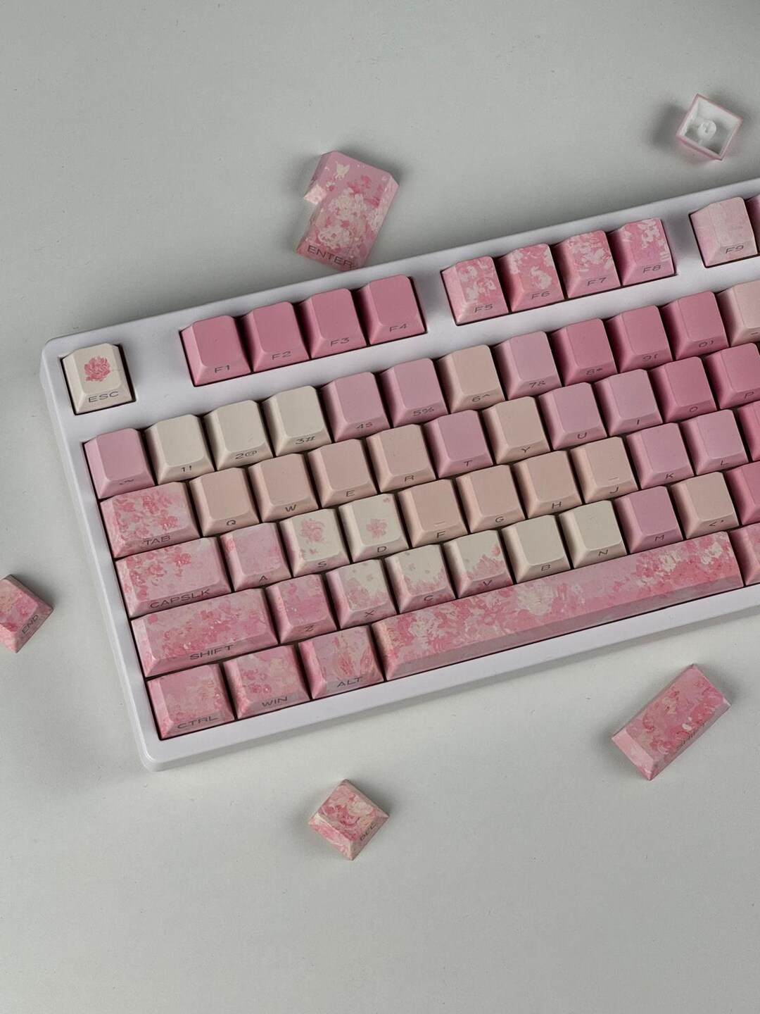 Pink Cherry Blossom Keycap Set, Sakura Watercolor Theme Keycap Set ...