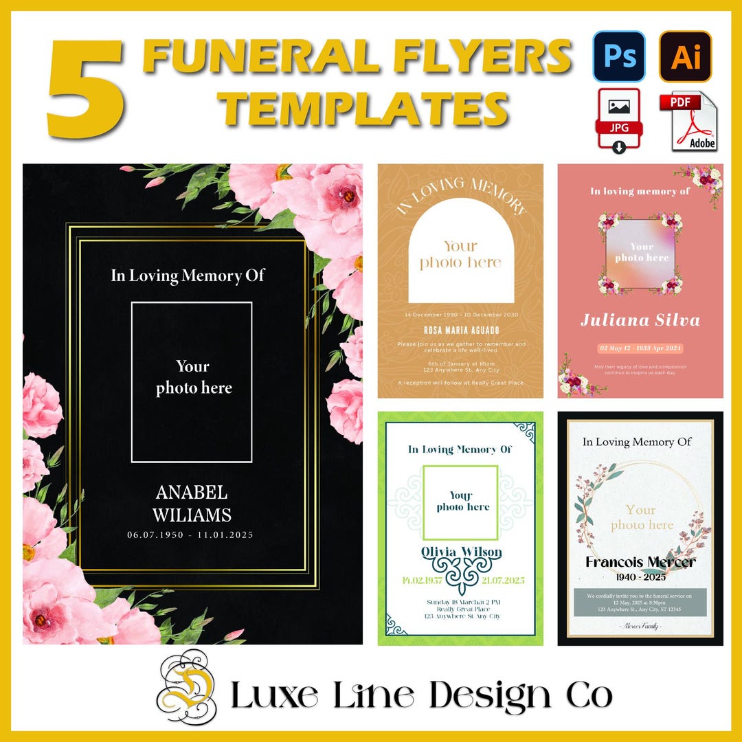 Funeral Invitation | 5 Customizable Memorial Service Flyer Template ...