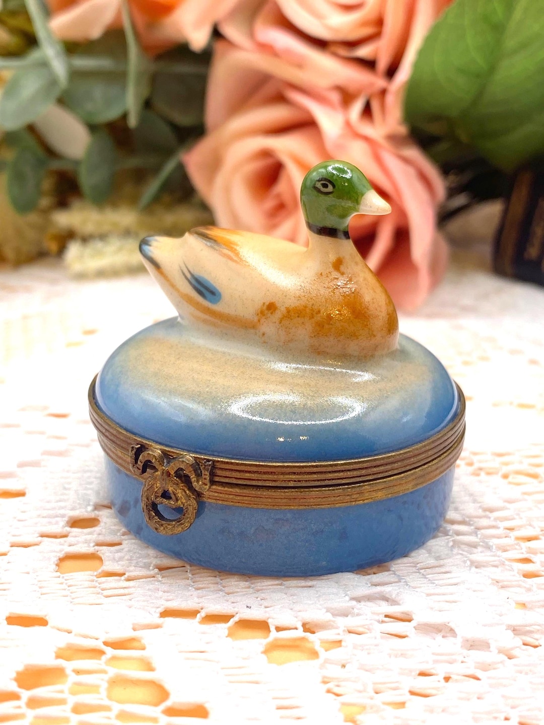 Vintage Limoges Duck Trinket Box: Hand-painted Castel Bonbonniere ...