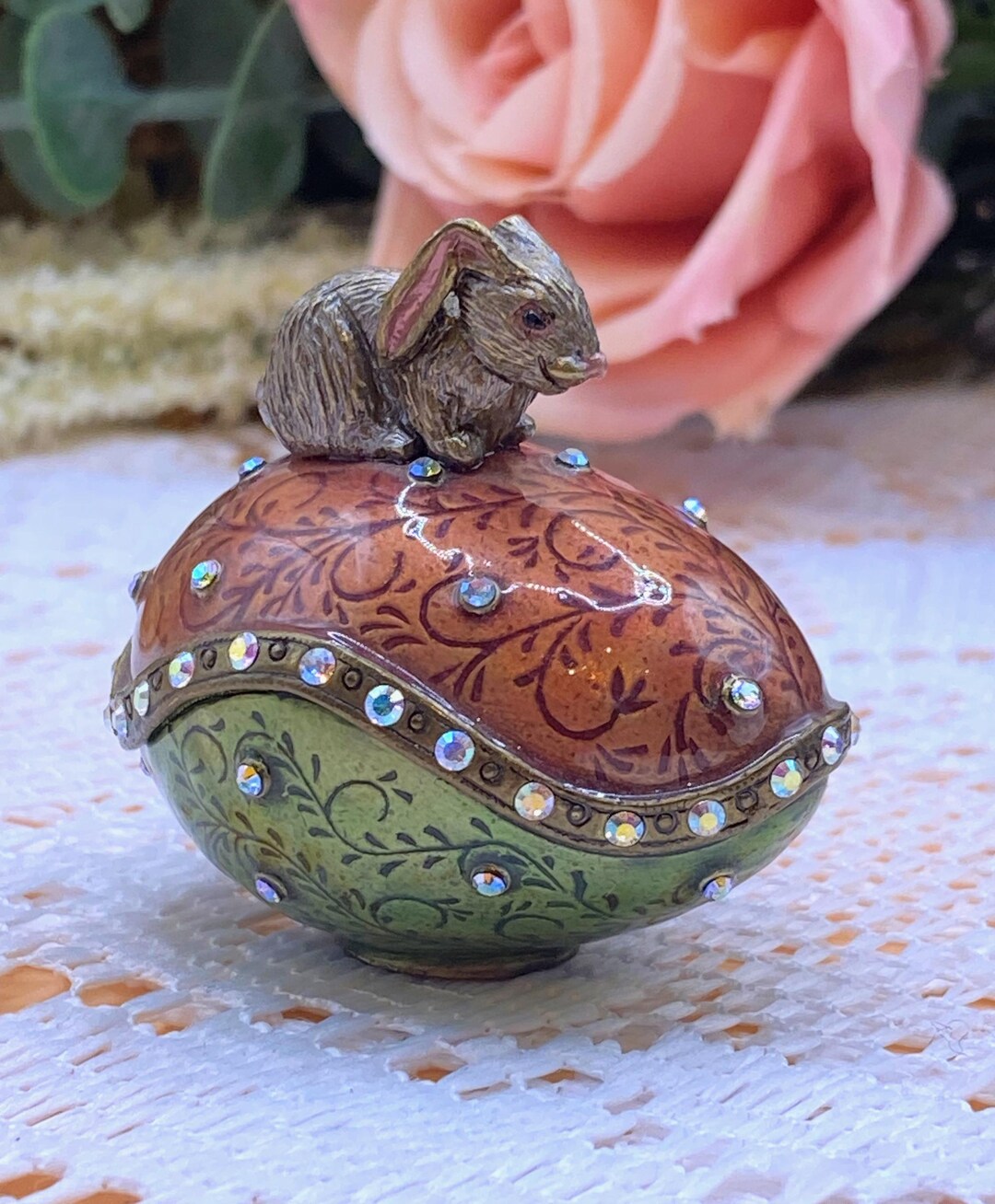 Easter Bunny Enamel Egg Trinket Box, Easter Egg, Cute Egg Ornament ...