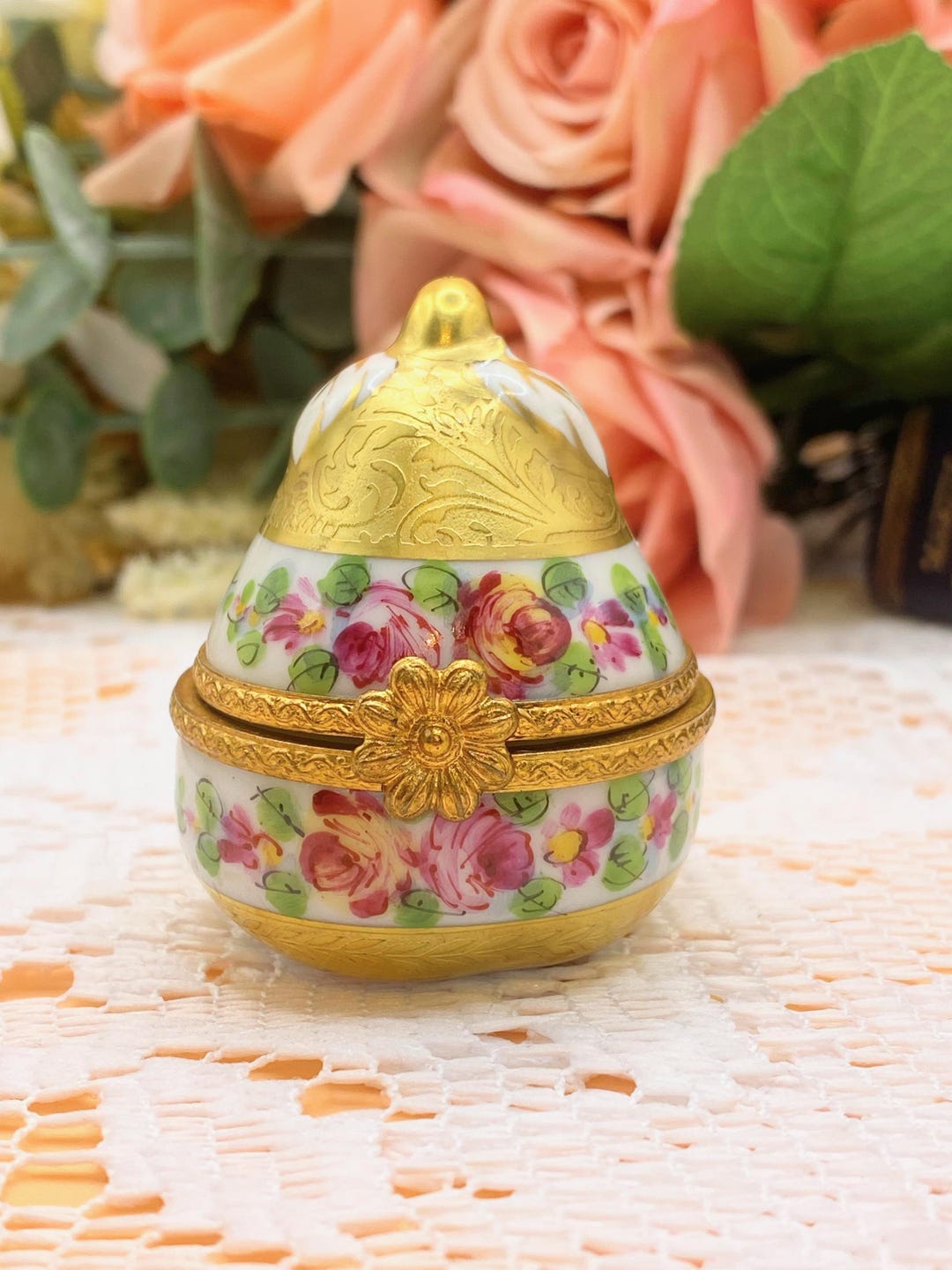 LIMOGES, France Vintage ROCOCO Floral Gilded Gold Incrustation and ...