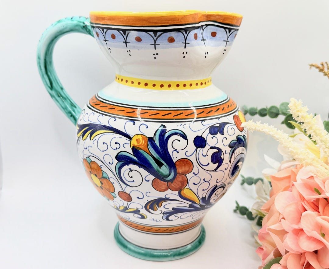 Large Vintage Italian Ricco Deruta Pitcher / Jug - Hand Painted - Etsy
