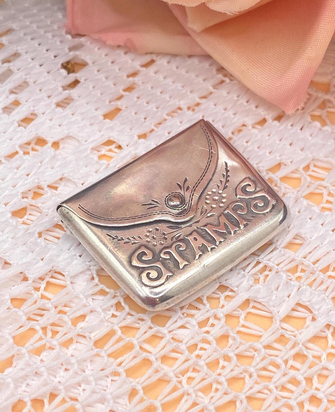 Antique Silver Stamp Case 1912 . Vintage Ornate Collectable Sterling ...