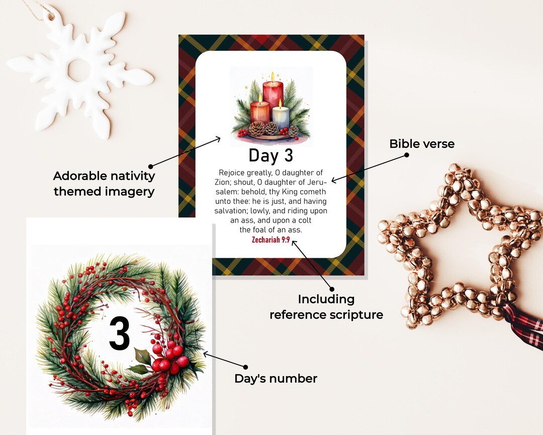 Printable Scripture Advent Calendar Cards 24 Bible Verses Nativity ...
