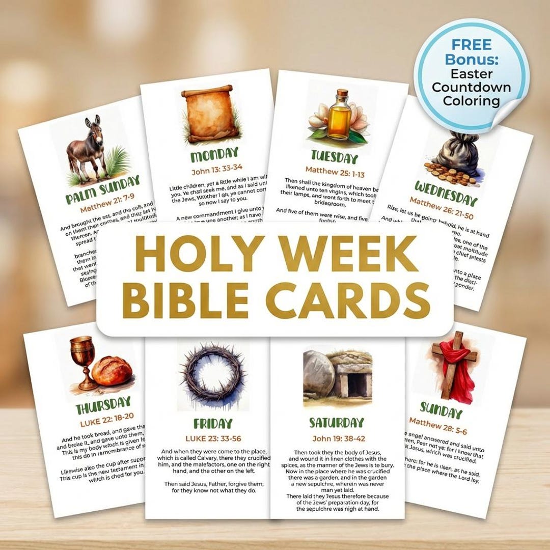 Holy Week Bible Cards for Kids, Christian Easter Story Printable ...
