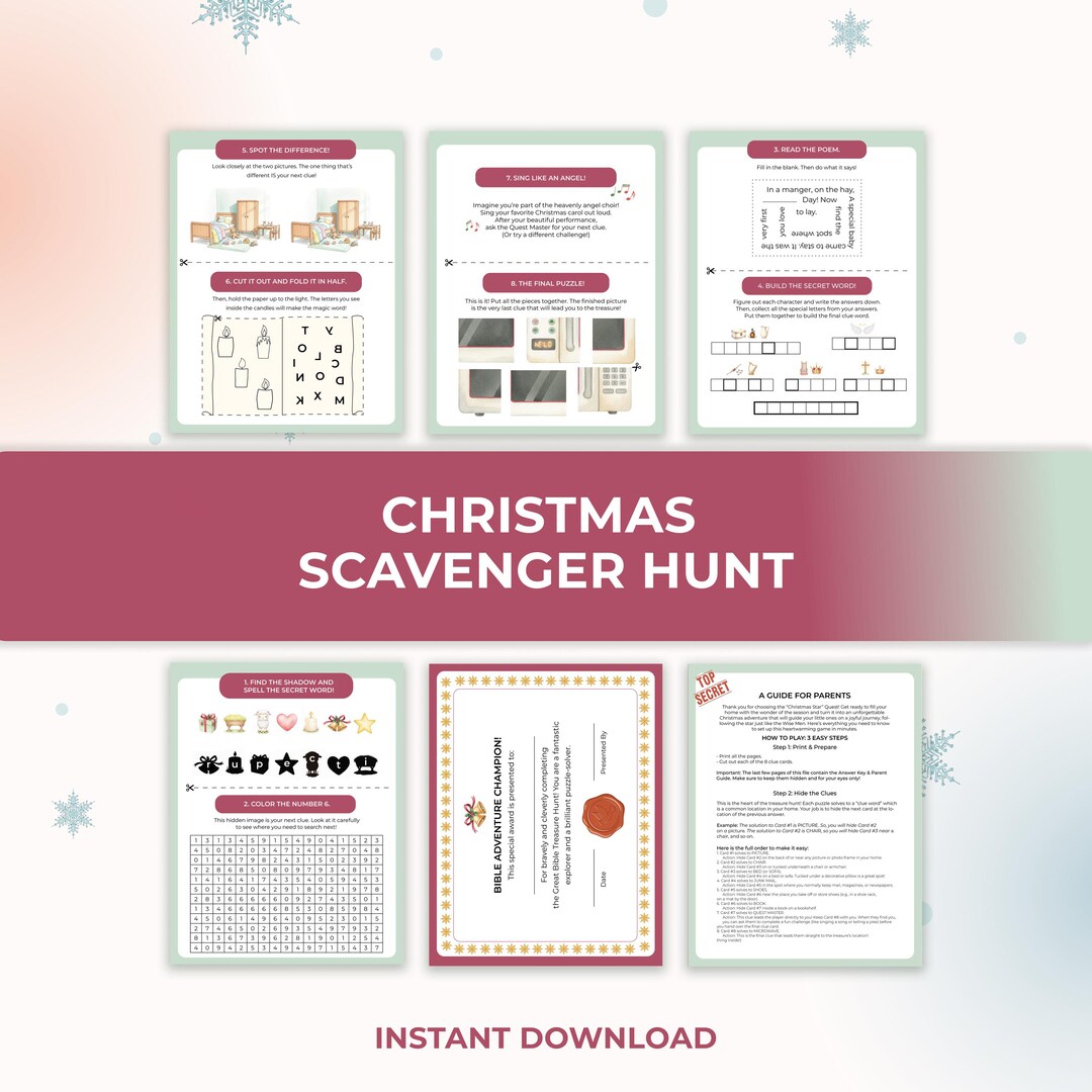 Printable Christian Christmas Scavenger Hunt for Kids Bible Nativity ...
