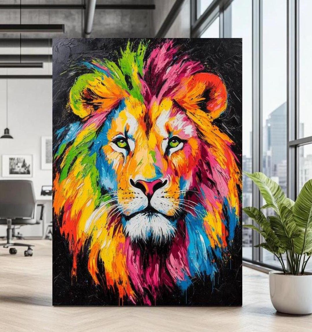 Colorful Lion Wall Art | Vibrant Abstract Lion Canvas | Modern Luxury ...