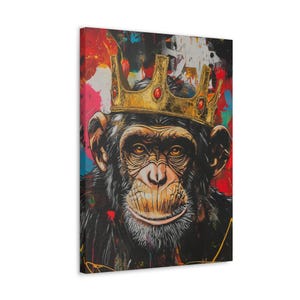 King Chimp Wall Art | Royal Gorilla Canvas | Street Graffiti Wall Art ...