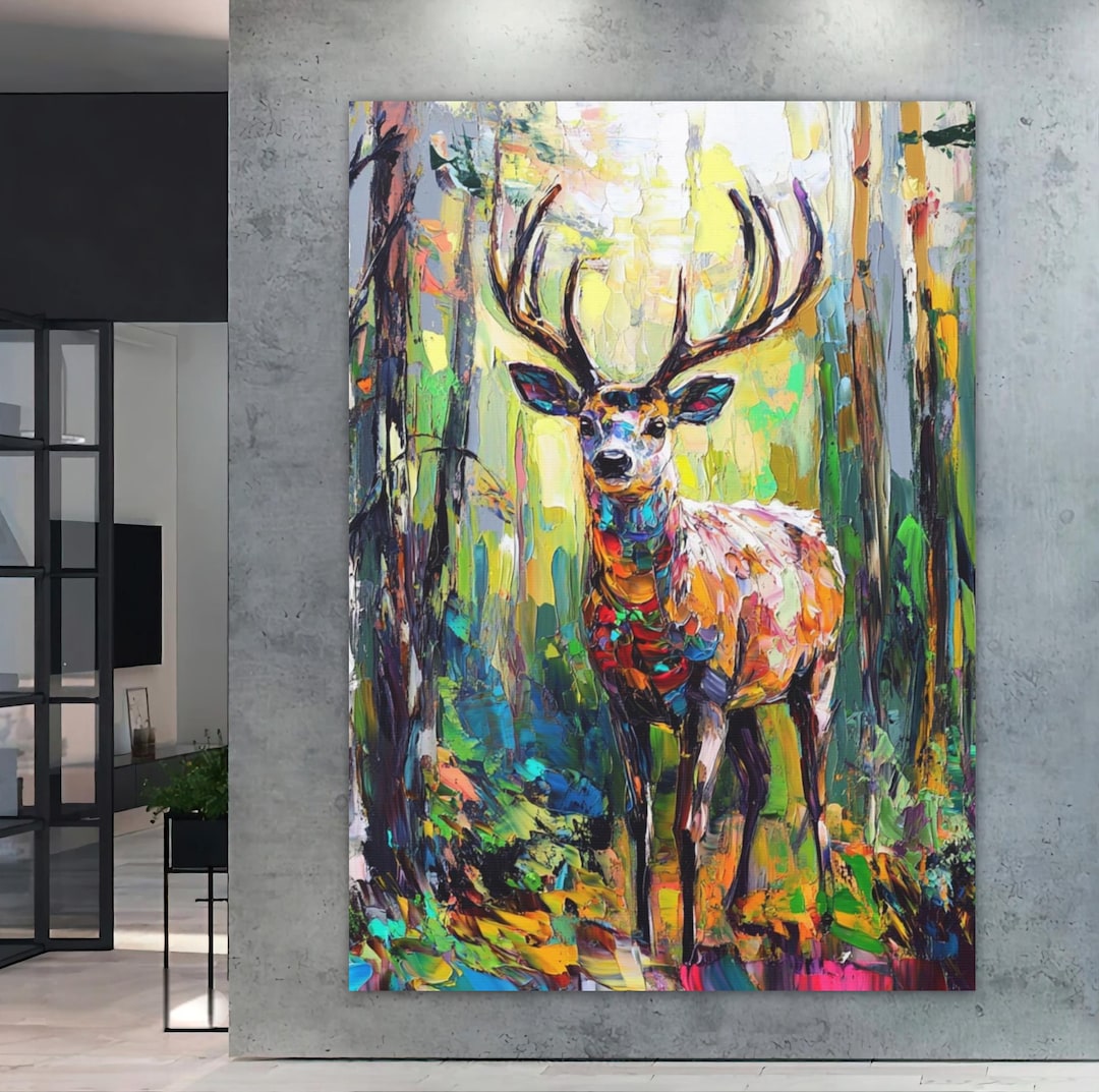 Colorful Deer Canvas Art | Forest Wall Print | Abstract Stag Painting ...