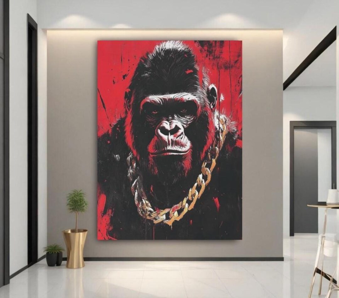 Alpha Gorilla Wall Art | Powerful Primate Canvas | Bold Red Black ...