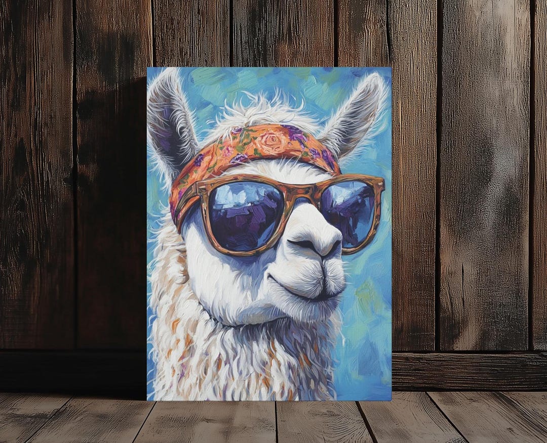 Llama Wall Art Canvas | Cool Llama Print | Funky Animal Decor | Hippie ...