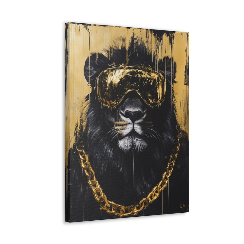 Gold Lion Wall Art | Black and Gold Canvas Print | Modern Statement ...