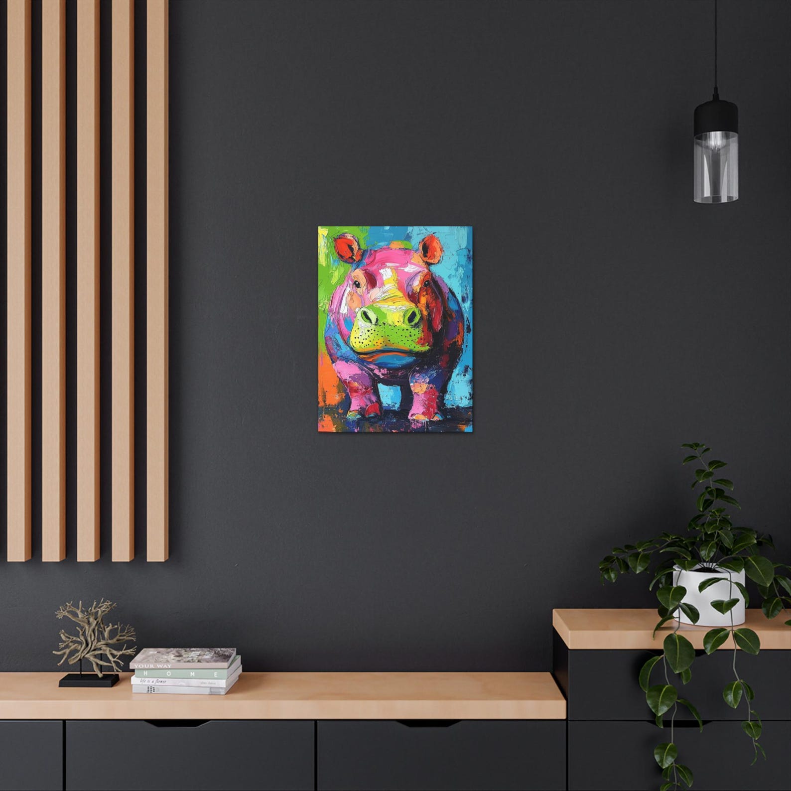 Colorful Hippo Wall Art | Abstract Animal Canvas for Living Room ...