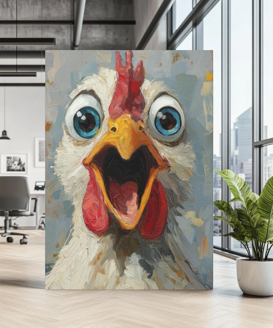 Funny Chicken Canvas Art | Quirky Farmhouse Print | Whimsical Animal ...