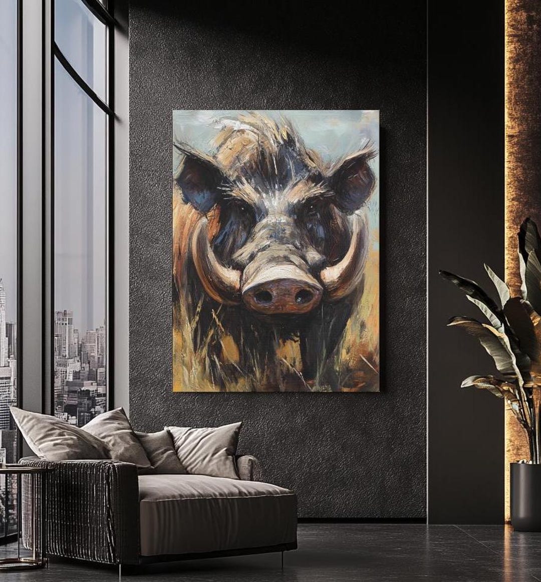 Warthog Canvas Wall Art | Wild Boar Painting | Rustic Animal Decor ...