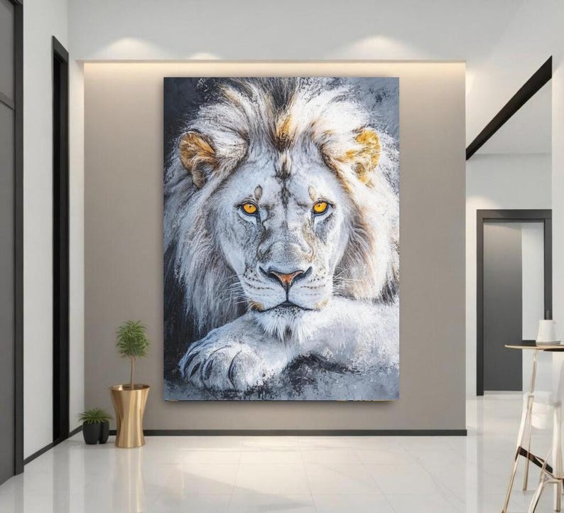 White Lion Canvas Print: Regal Safari Animal Portrait - Etsy