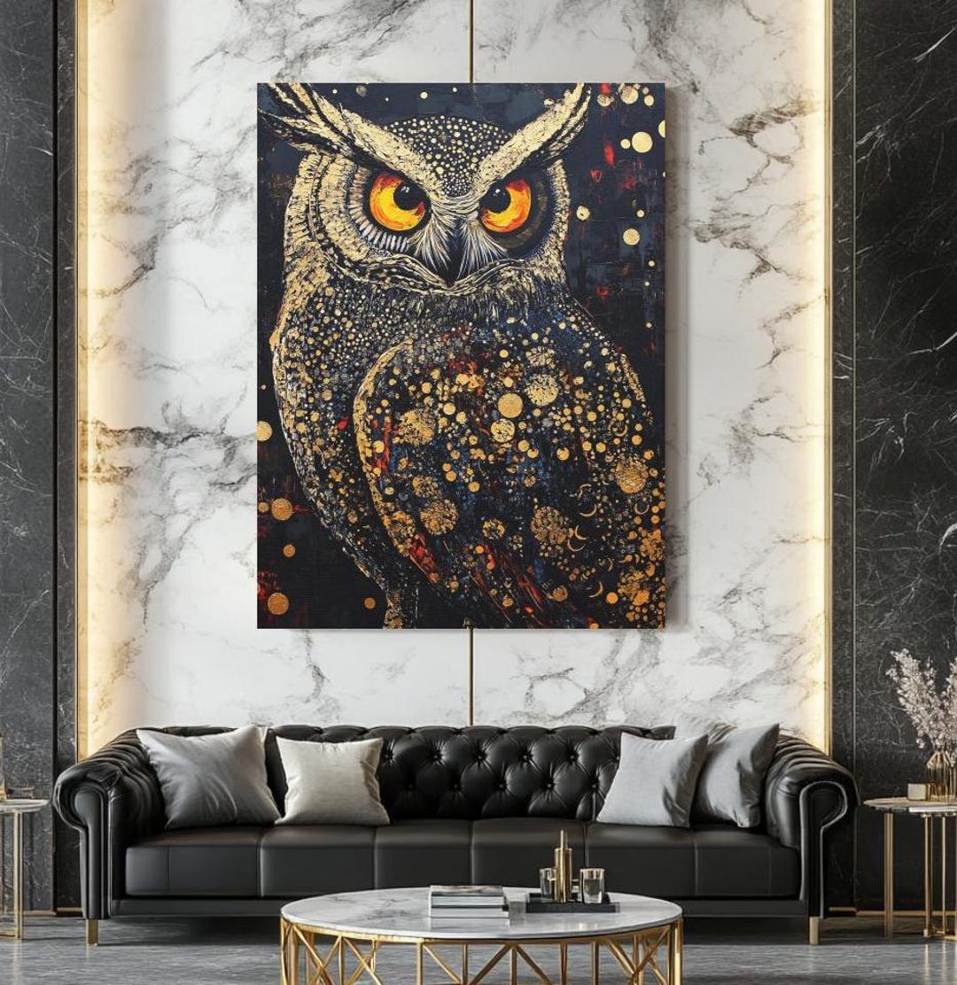 Luxury Owl Wall Art | Gold Black Bird Canvas | Mystical Animal Decor ...