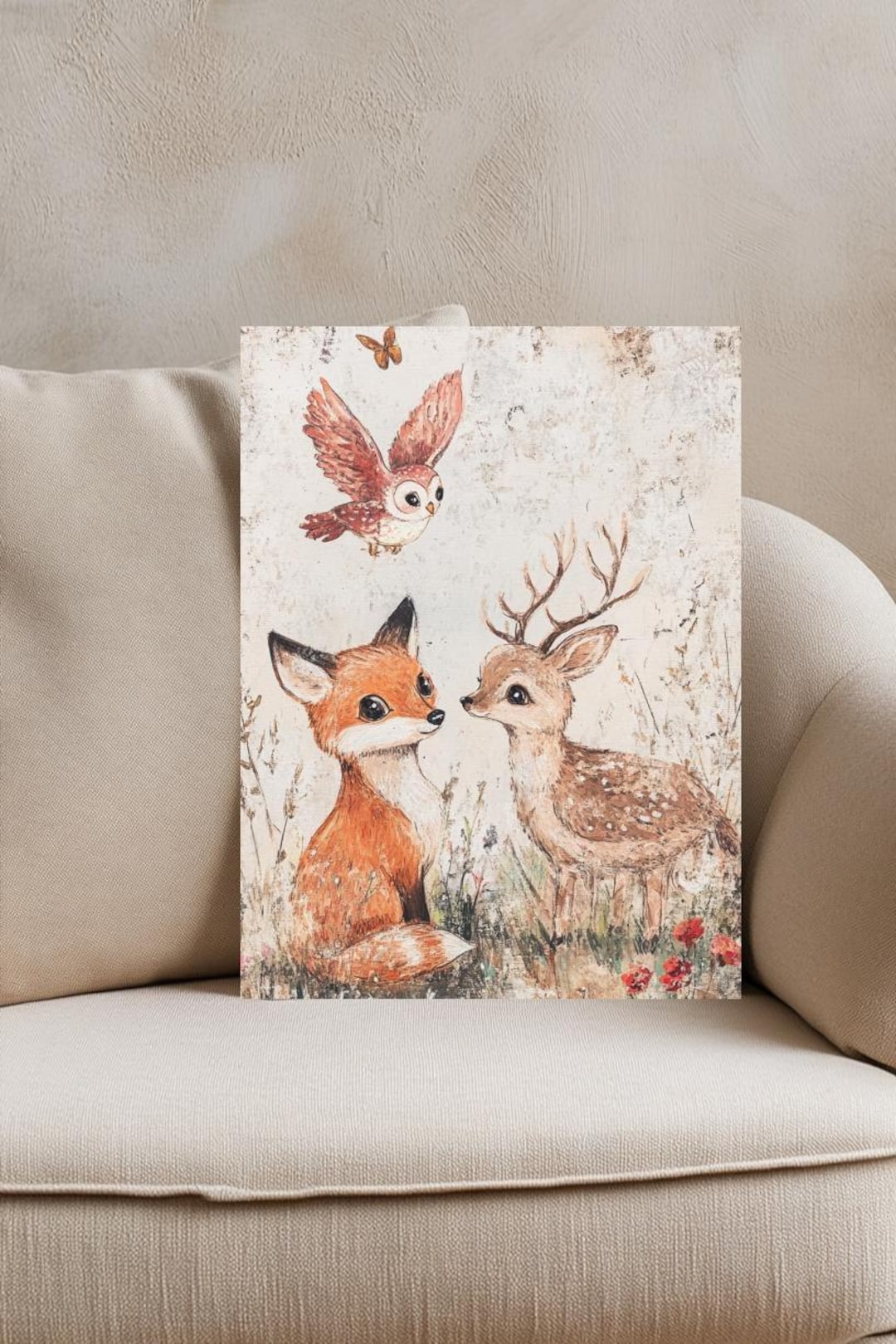 Woodland Nursery Animal Wall Art | Baby Fox, Deer, Owl Print | Rustic ...
